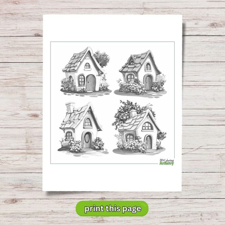 10 Free Cottagecore Cottages Coloring Pages - DIY Coloring Artistry
